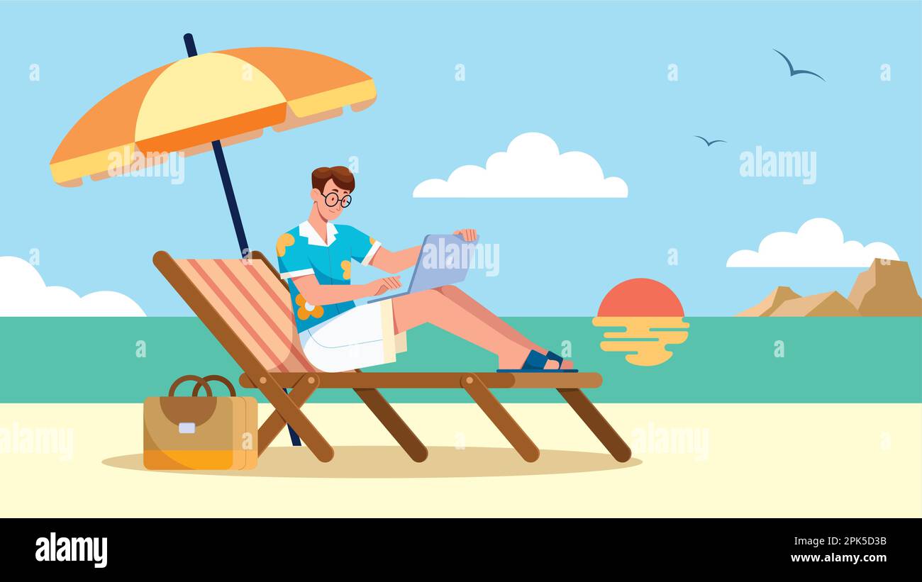 Remote work beach Stock Vector Images - Alamy