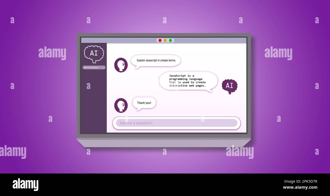 Image of digital screen with ai chat on purple background Stock Photo ...
