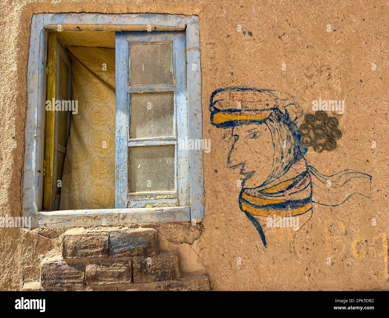 Sahara Desert, Morocco, Africa: light blue window in an alley in ...