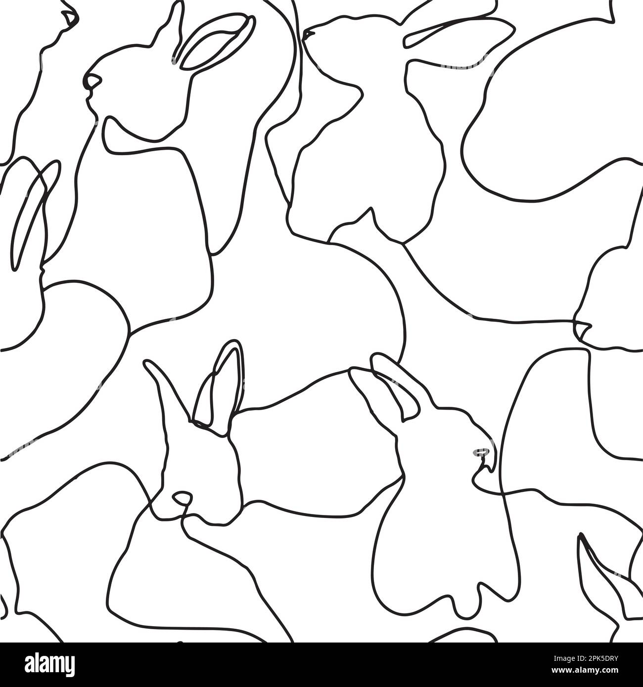 Easter bunny seamless pattern simple one line style. Black and white ...