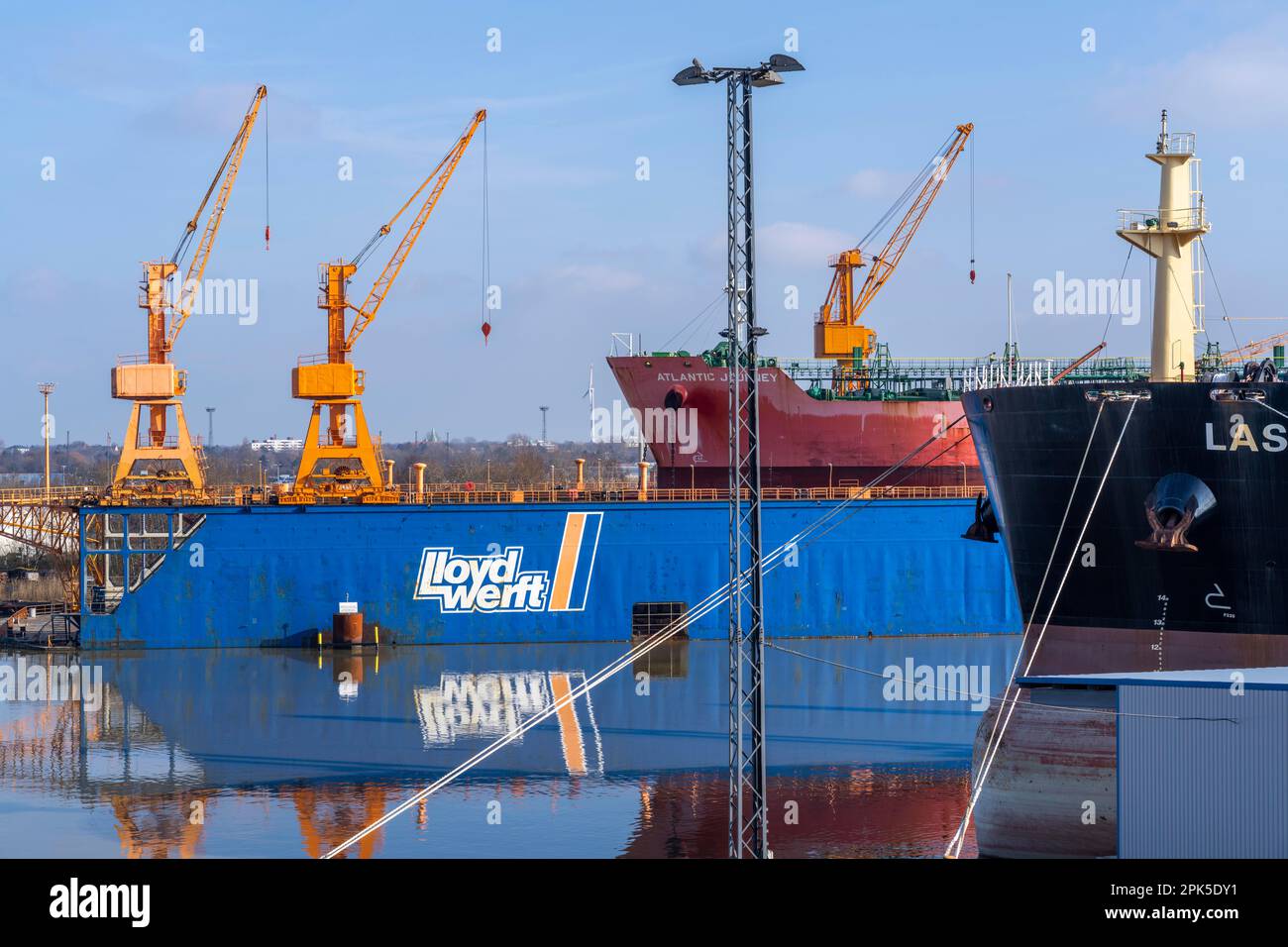 Lloyd Werft, dry dock, freighter Atlantic Journey, shipyard in the overseas port of Bremerhaven ...