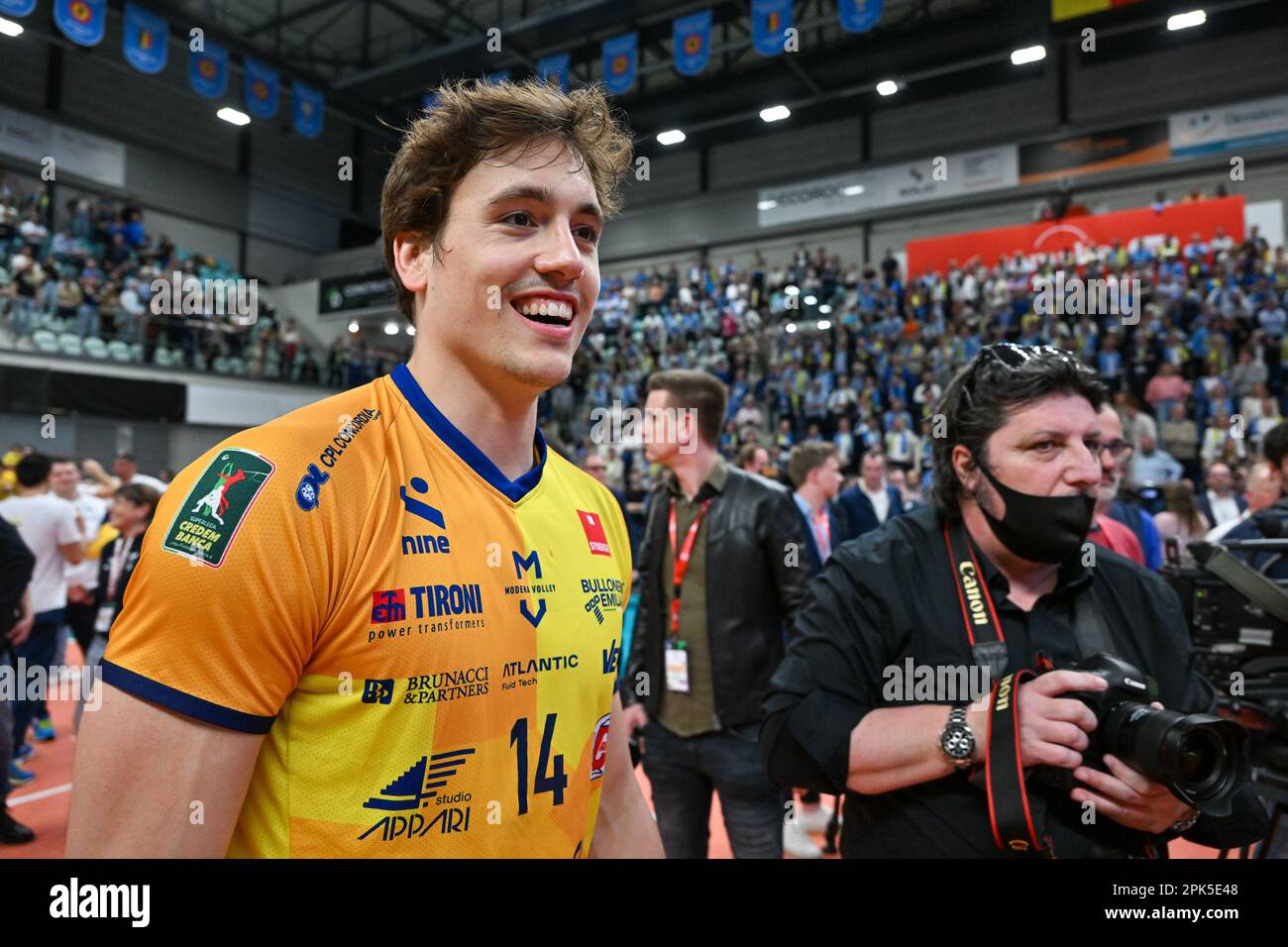 players of Modena with Tomas Rousseaux (14) of Modena pictured ...