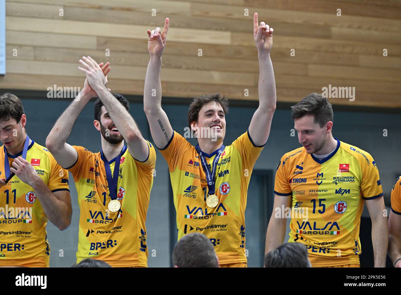 players of Modena with Tomas Rousseaux (14) of Modena pictured ...