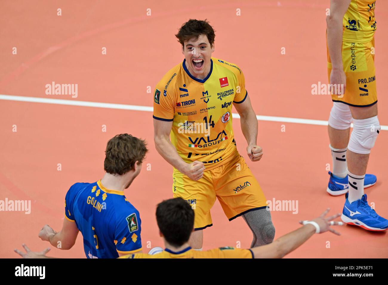 Tomas Rousseaux (14) of Modena pictured celebrating during a Volleyball ...