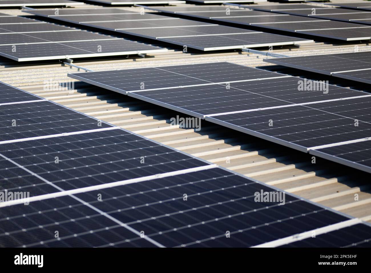 Solar panels on rooftop, Photovoltaic modules for renewable energy ...