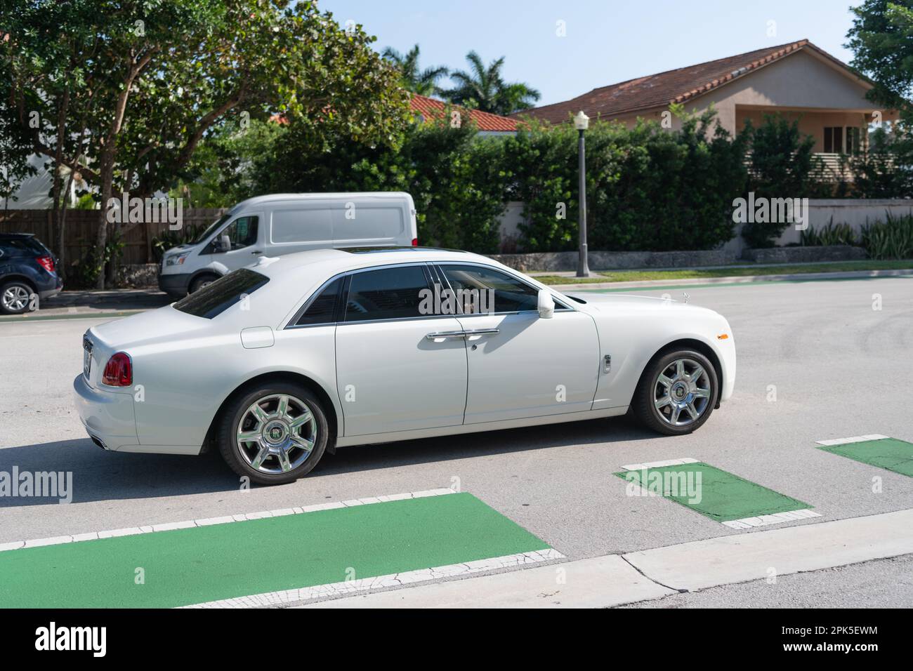 Miami, Florida USA - April 15, 2021: 2011 Rolls-Royce Ghost white car ...