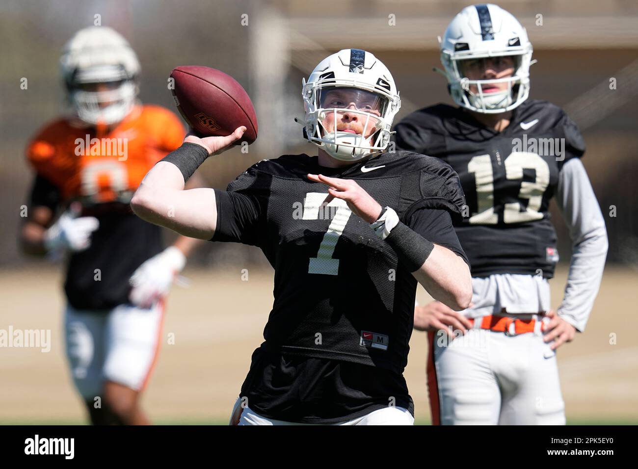 Oklahoma State quarterback Alan Bowman throws during an NCAA college ...