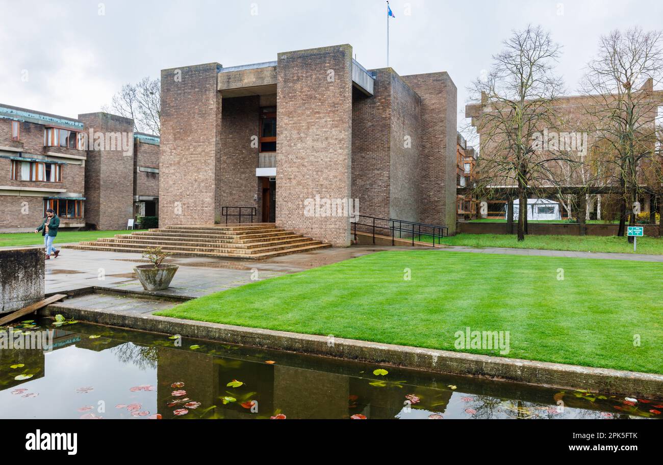 The entrance to Churchill College, part of the University of Cambridge ...