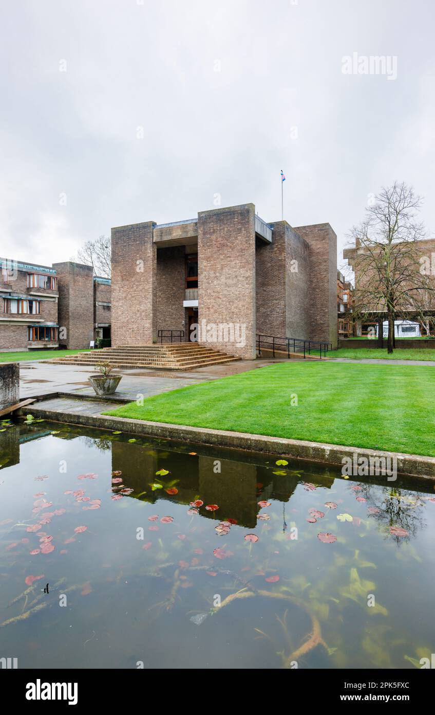 The entrance to Churchill College, part of the University of Cambridge ...