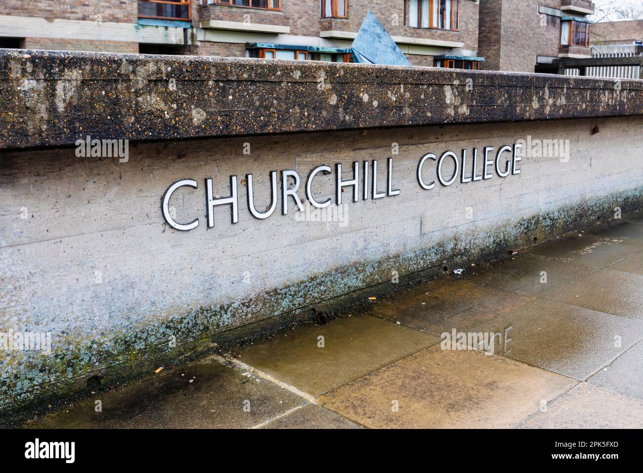 The name at the entrance to Churchill College, part of the University ...