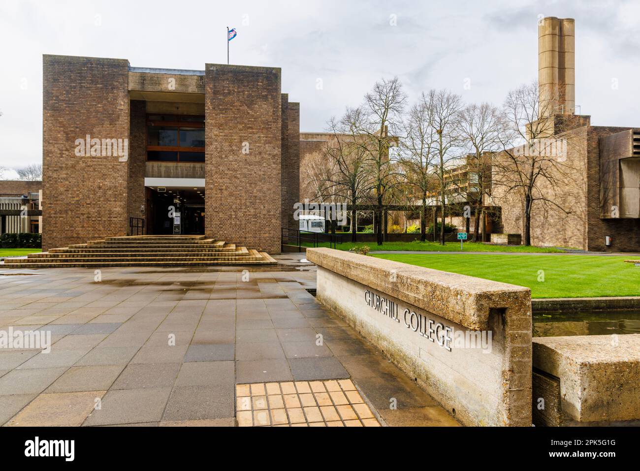 The name at the entrance to Churchill College, part of the University ...