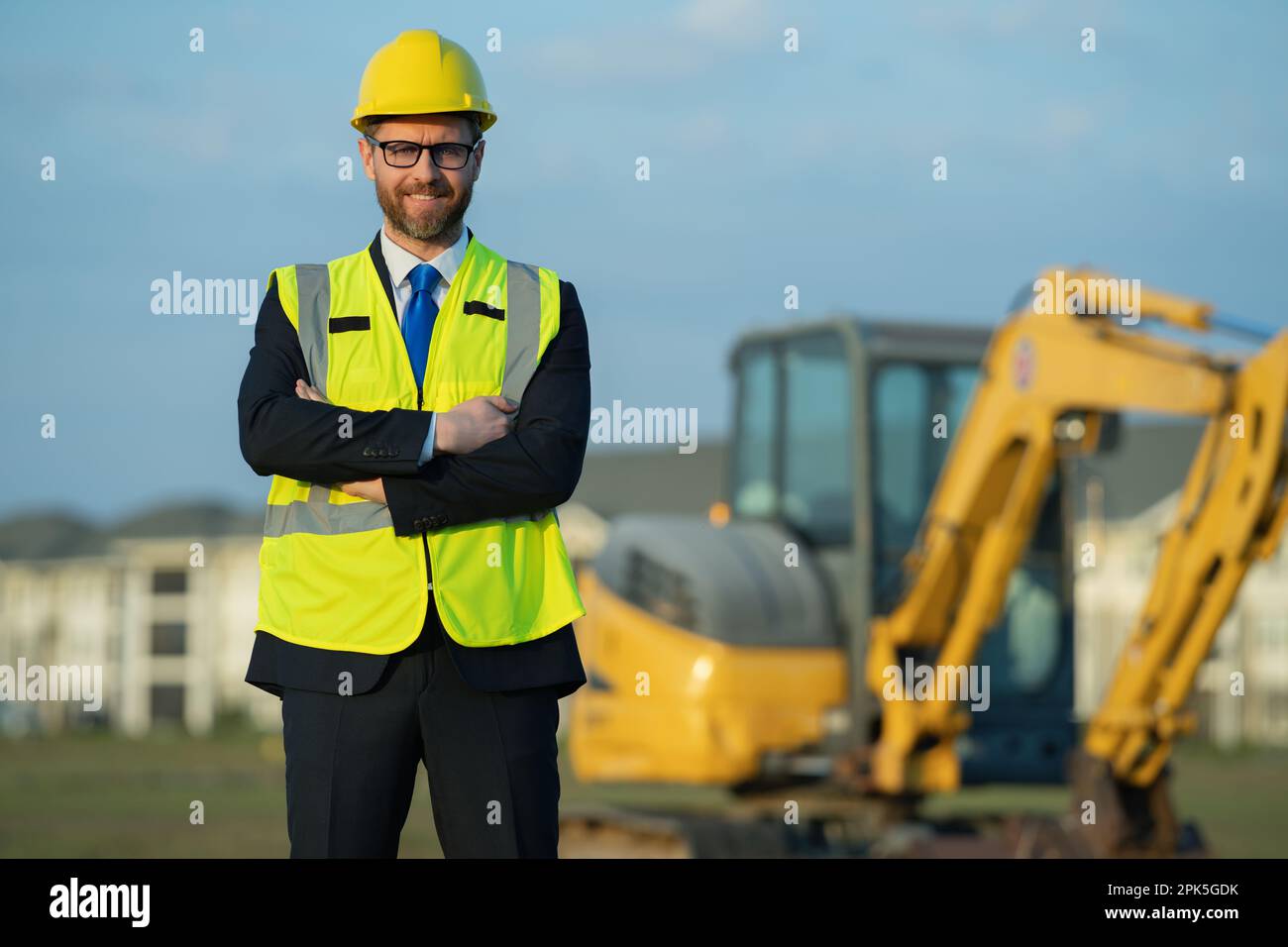 engineer man at civil engineering wear helmet, copy space banner. photo ...