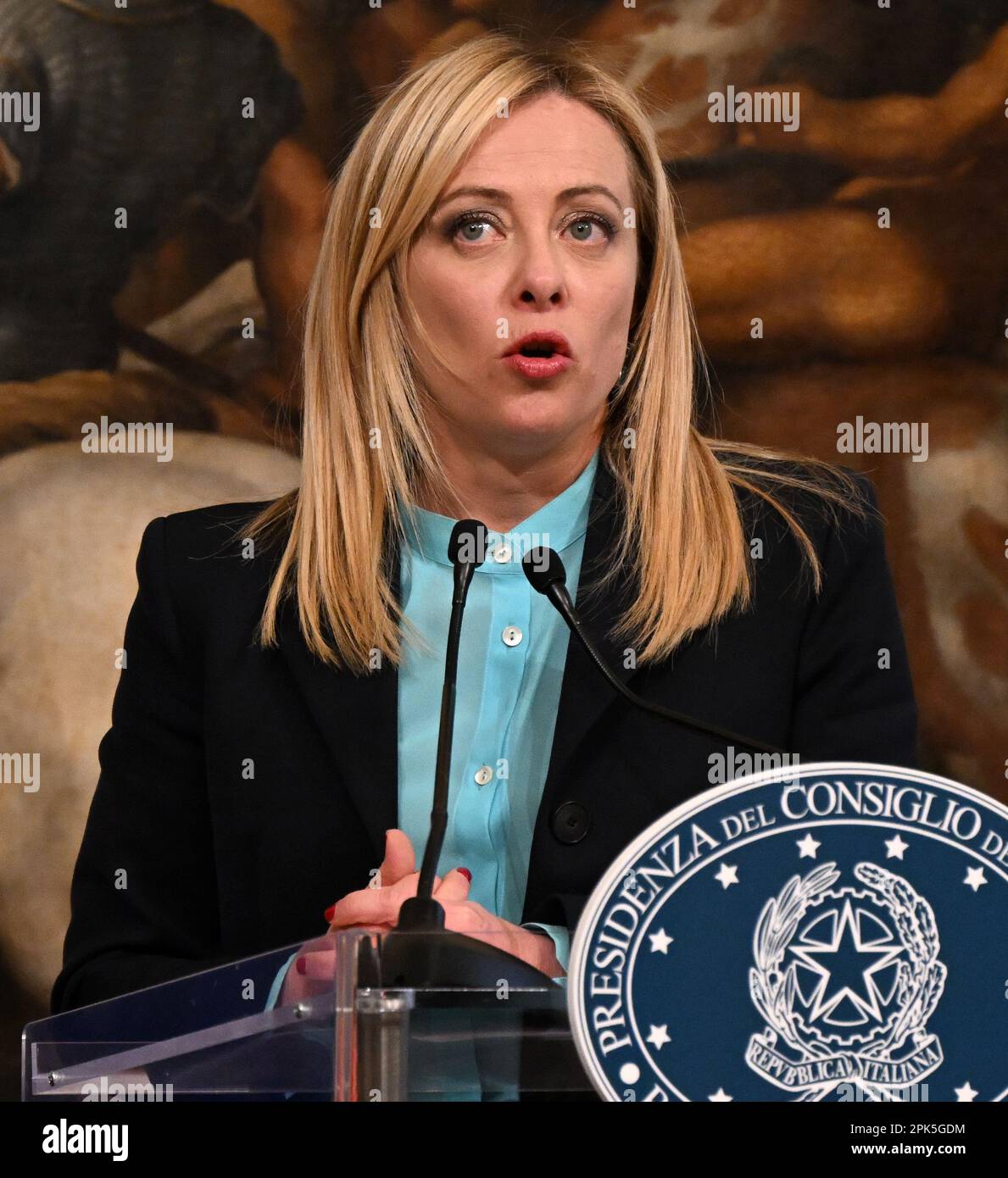 Rome, Italy. 5th Apr, 2023. Italian Prime Minister Giorgia Meloni ...