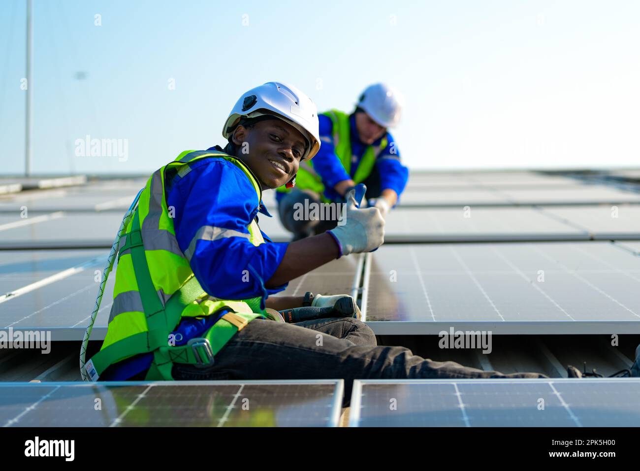 Professional engineer technician with safety helmet checking system ...
