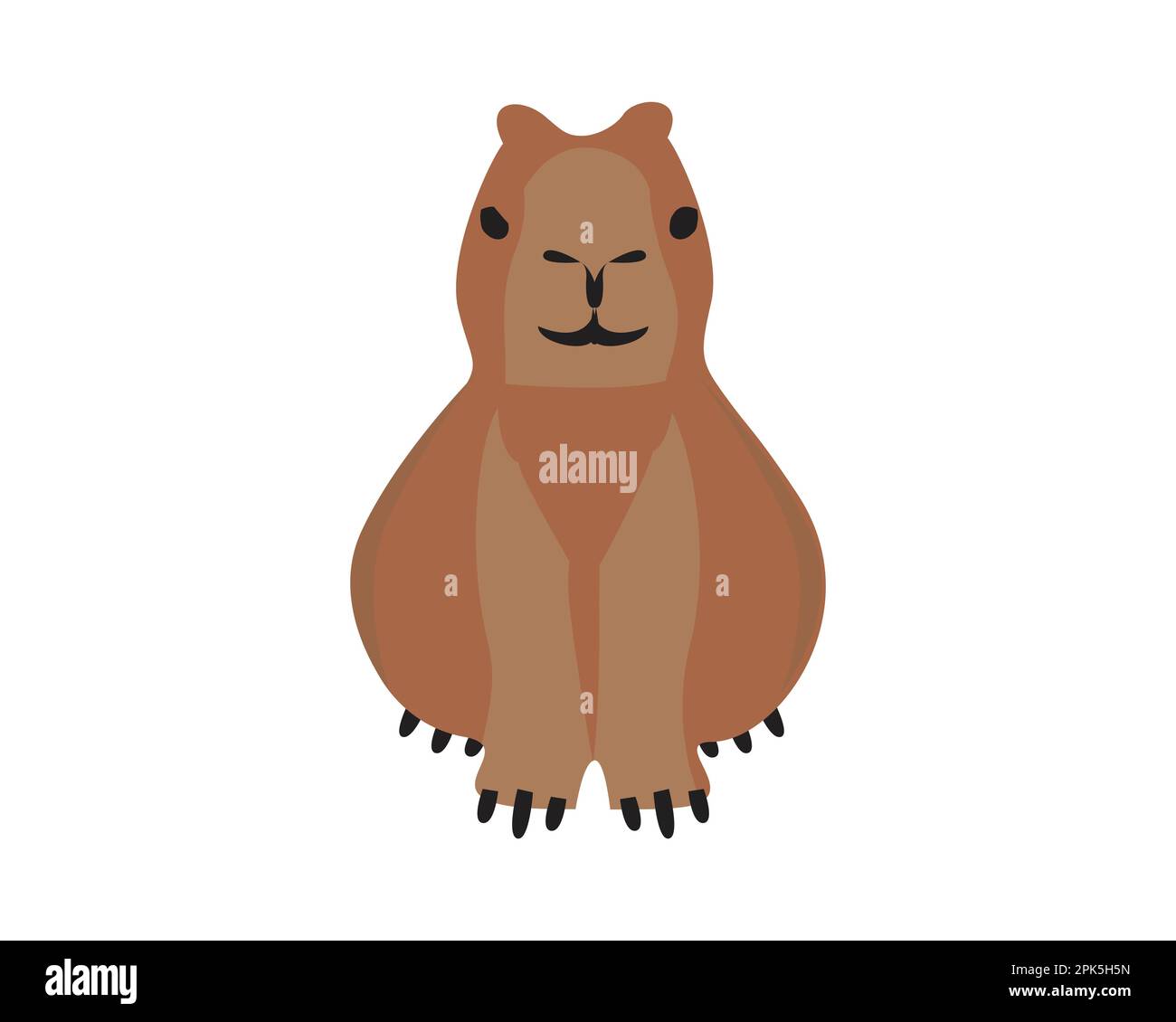 Capybara Sits Upright Front View visualized with Simple Illustration ...