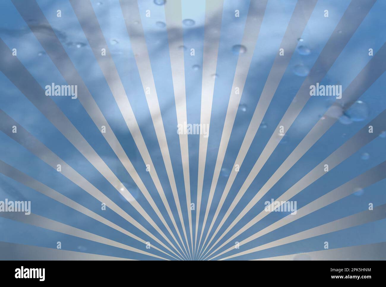 abstract background of blue and silver sun rays and water droplets ...