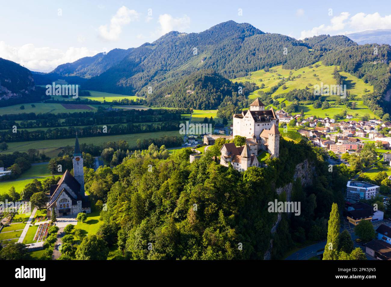 View from drone of Gutenberg Castle in Balzers, Liechtenstein Stock ...