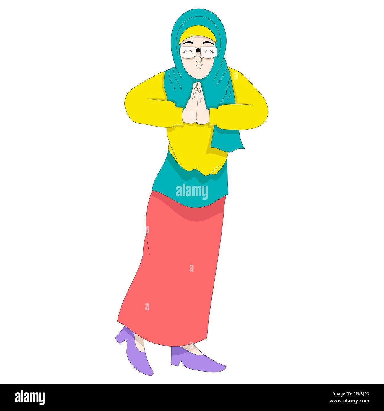 Islamic girl poses wishing you a happy Eid Al Fitr. vector design ...