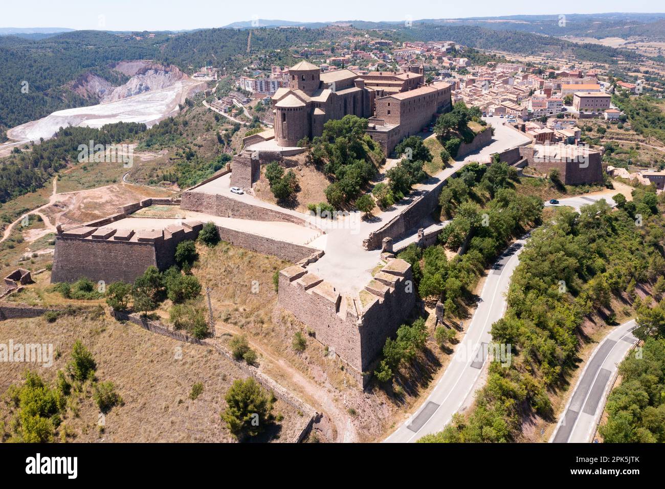 Aerial view of walled fortified castle of Cardona, Catalonia, Spain ...