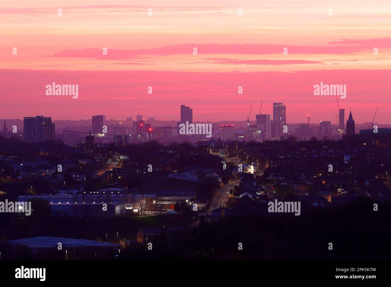 A view of Leeds City Skyline at sunrise Stock Photo - Alamy