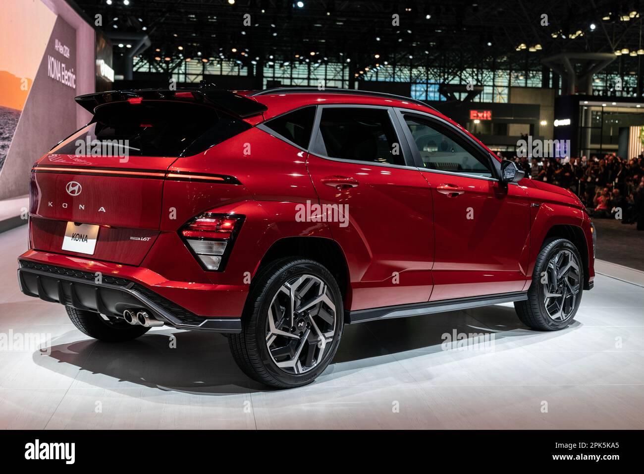 All electric Hyundai Kona SUV on display during press day at New York International Autoshow at Jacob Javits Center on April 5 2023 Stock Photo Alamy