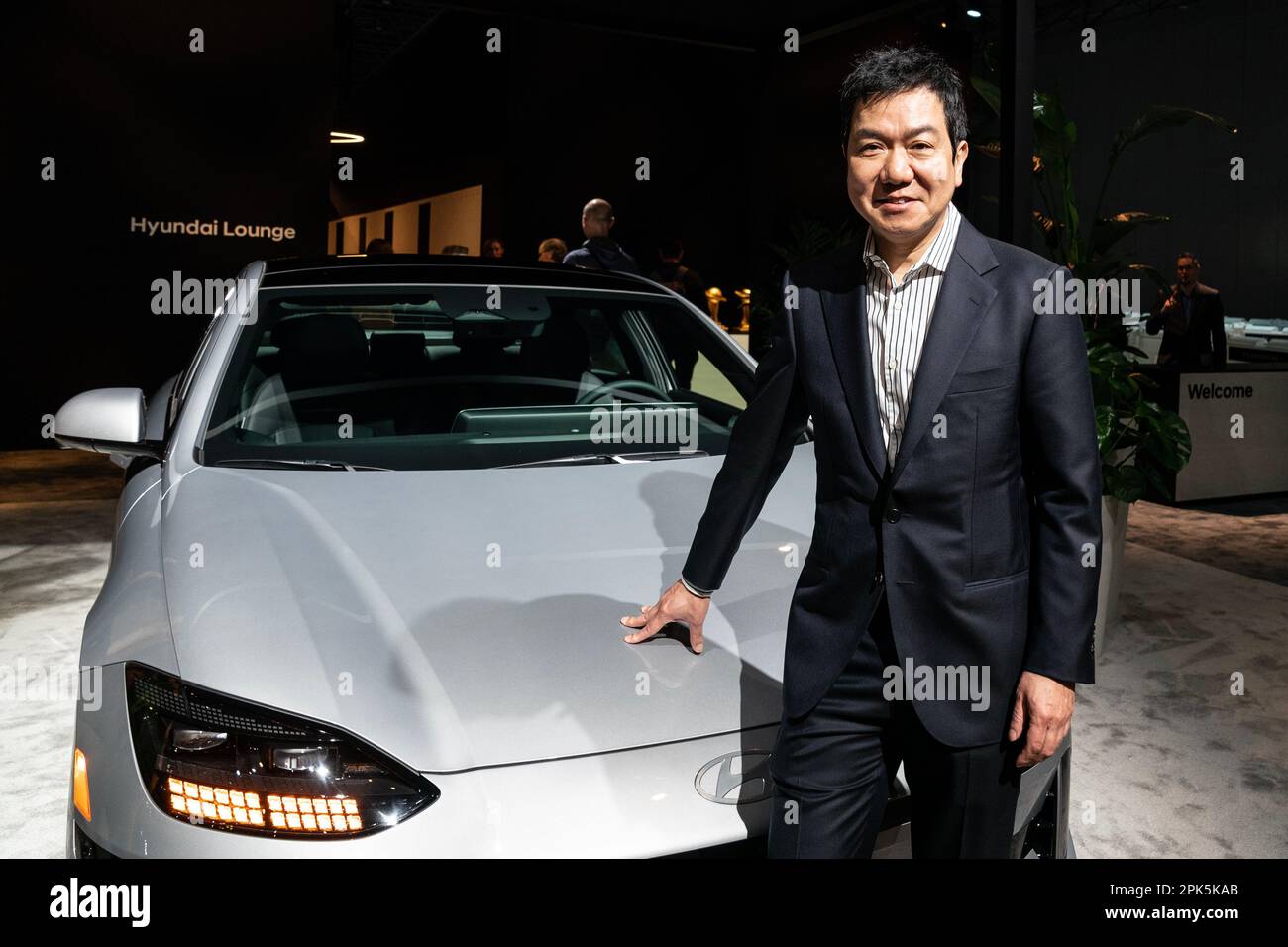 SangYup Lee poses next to Hyundai Ioniq 6 during press day at New York ...
