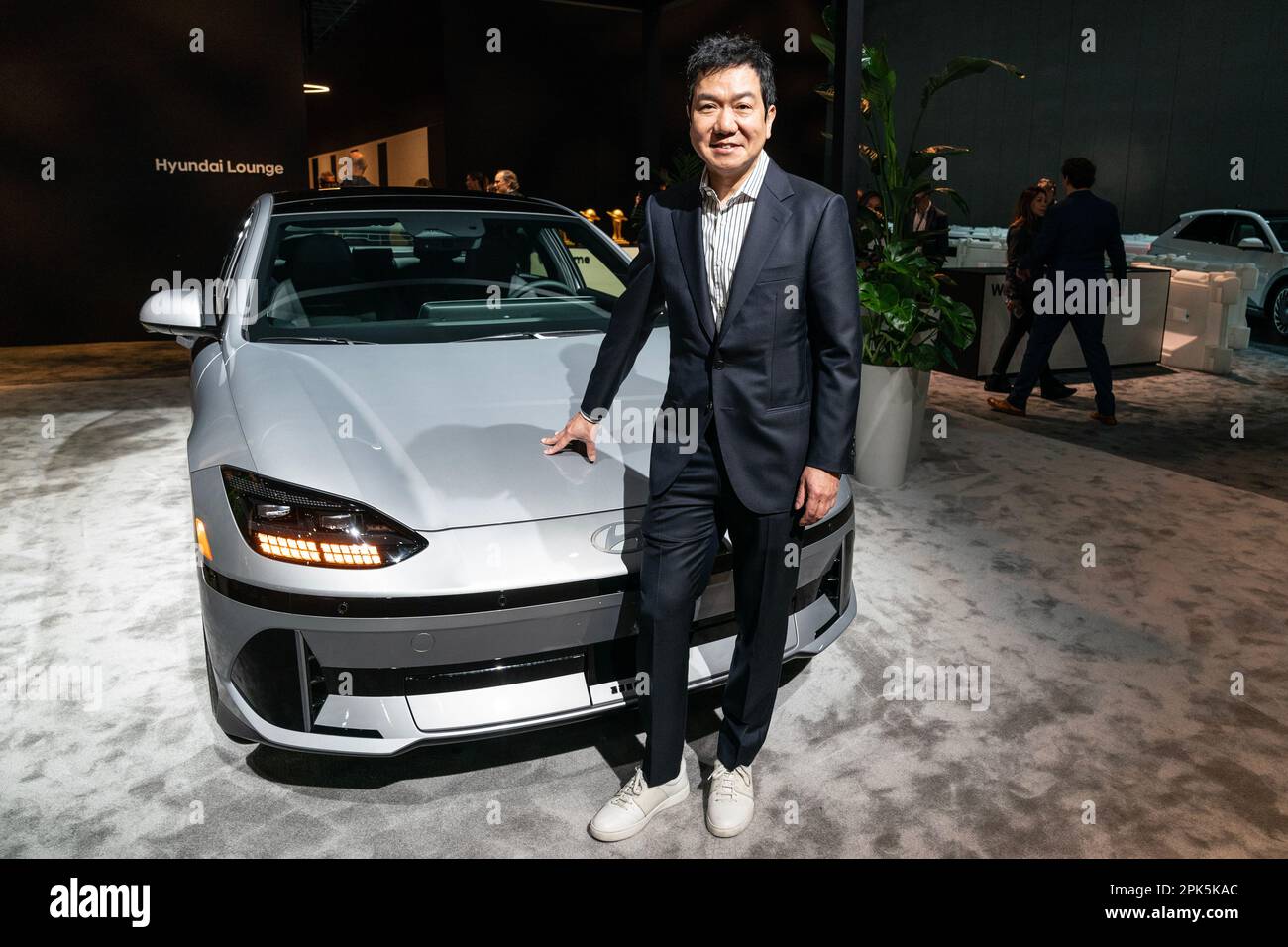 SangYup Lee poses next to Hyundai Ioniq 6 during press day at New York ...