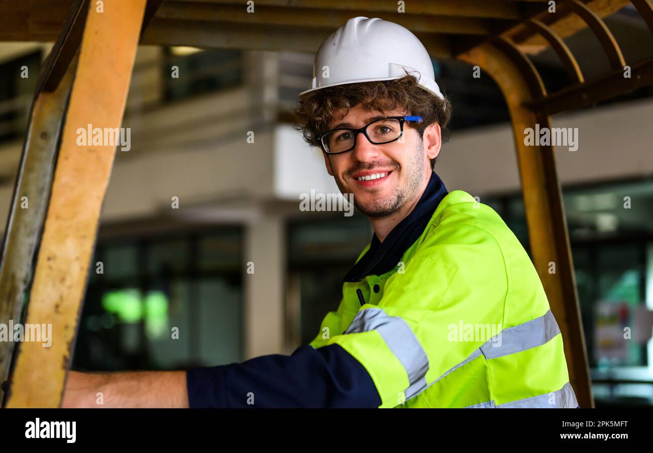 Engineer foreman checking and inspecting machine at industrial factory ...