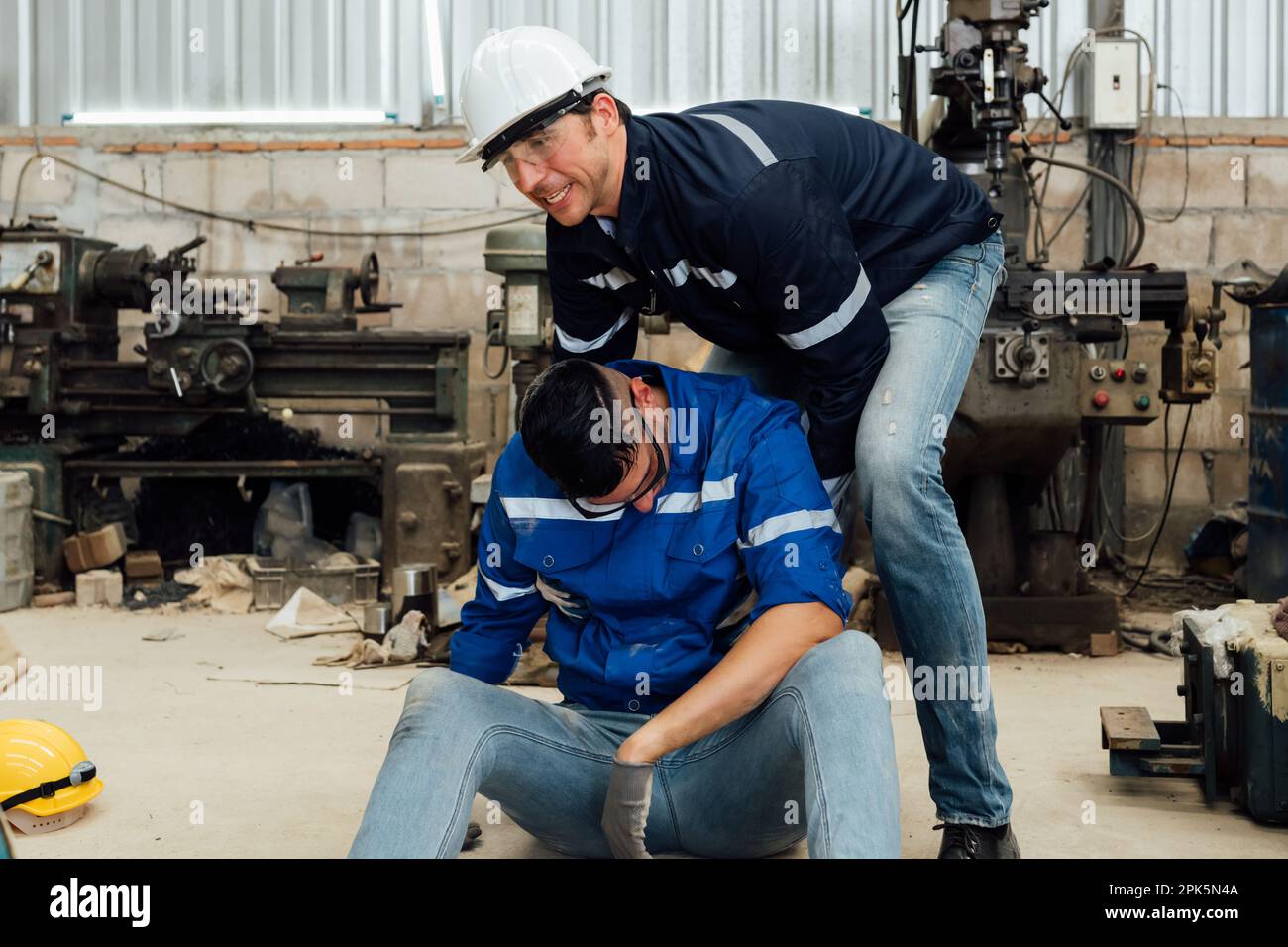 Engineer worker with accident at factory, Injury from machine working ...