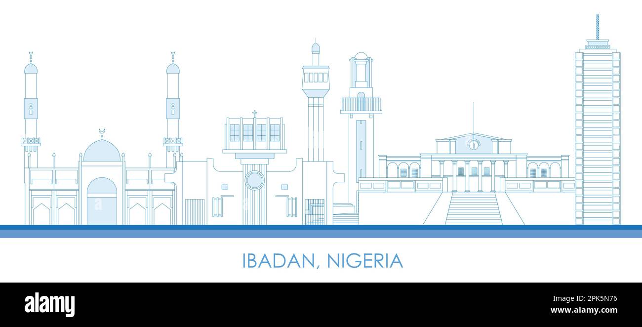 Outline Skyline panorama of city of Ibadan, Nigeria- vector ...