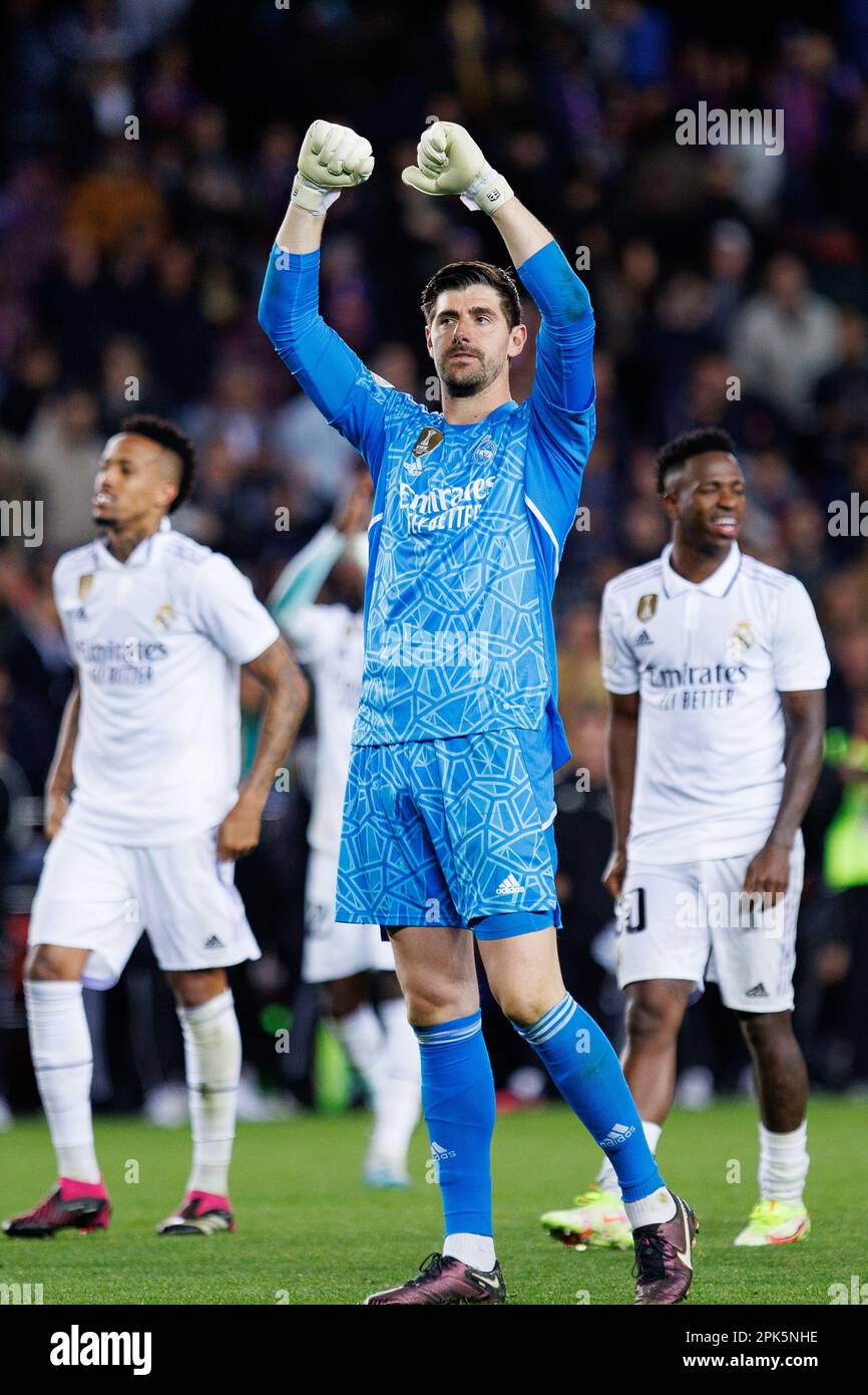 Barcelona, Spain. 5th Apr, 2023. Courtois celebrates the victory after ...