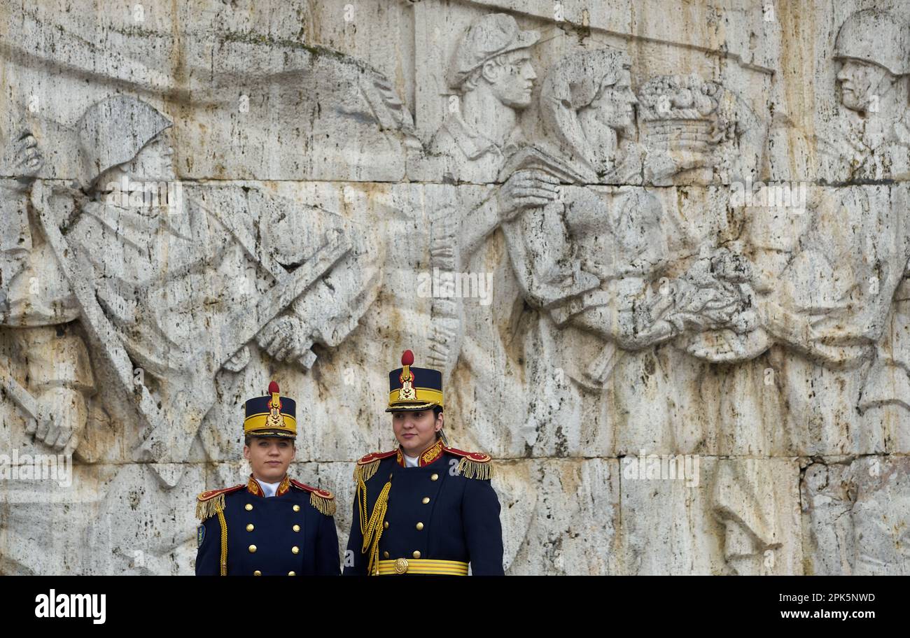 Bucharest, Romania. 5th Apr, 2023: Female soldier from the Romanian ...