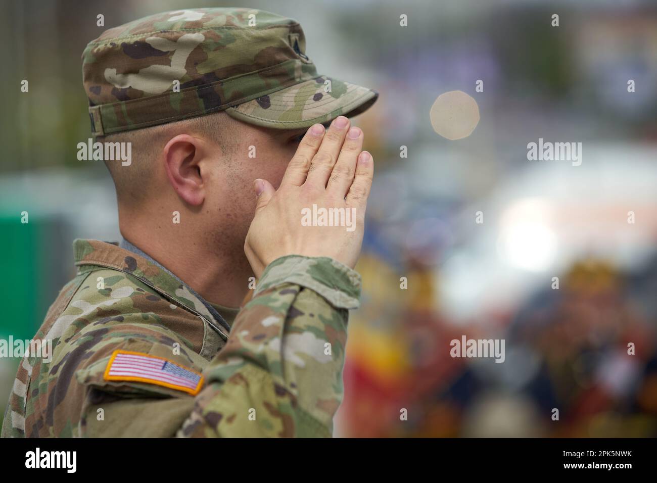 Bucharest, Romania. 5th Apr, 2023: American serviceman salutes during ...