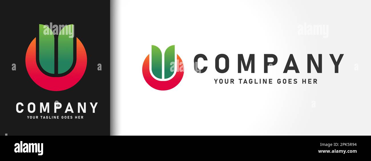 letter U from green leaf with red circle look like fruit, usable for ...