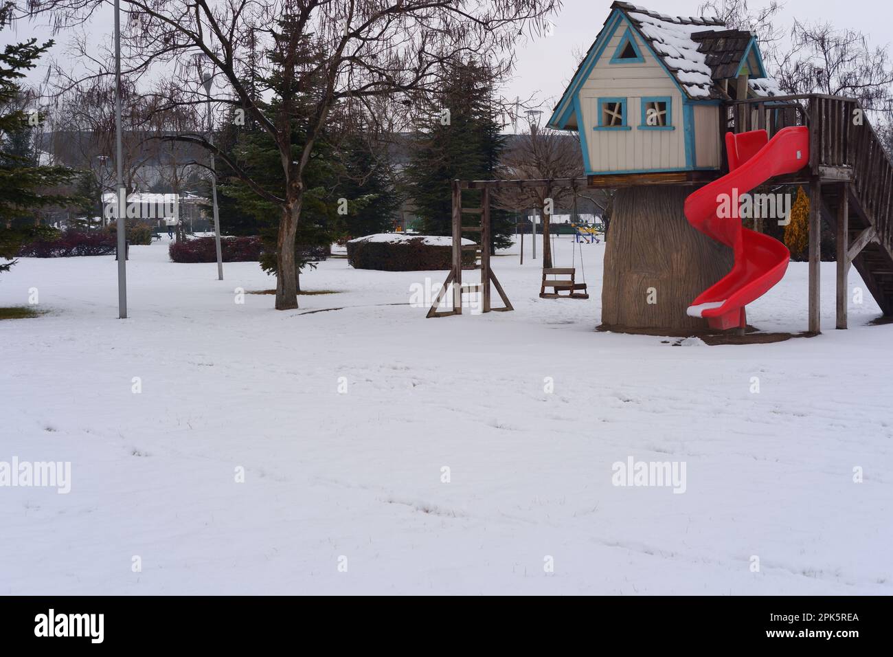 Children Playground In Public Park Covered With Winter Snow Stock Photo ...