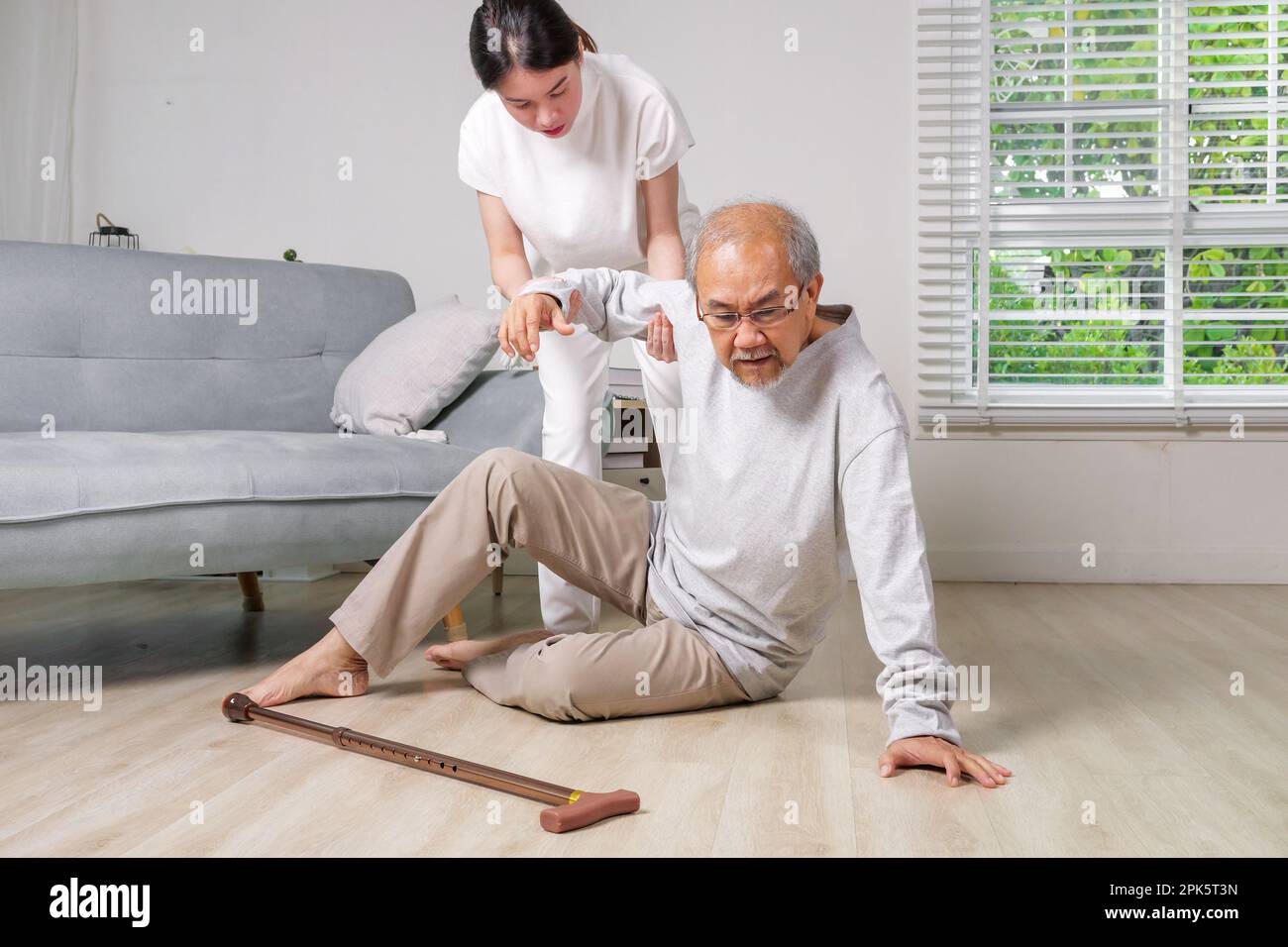 Elderly people accident slip and fall, Accident in home Stock Photo - Alamy
