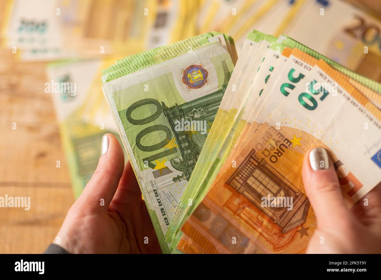 euro banknotes.Money counting. Recalculation of money.Counting euro ...