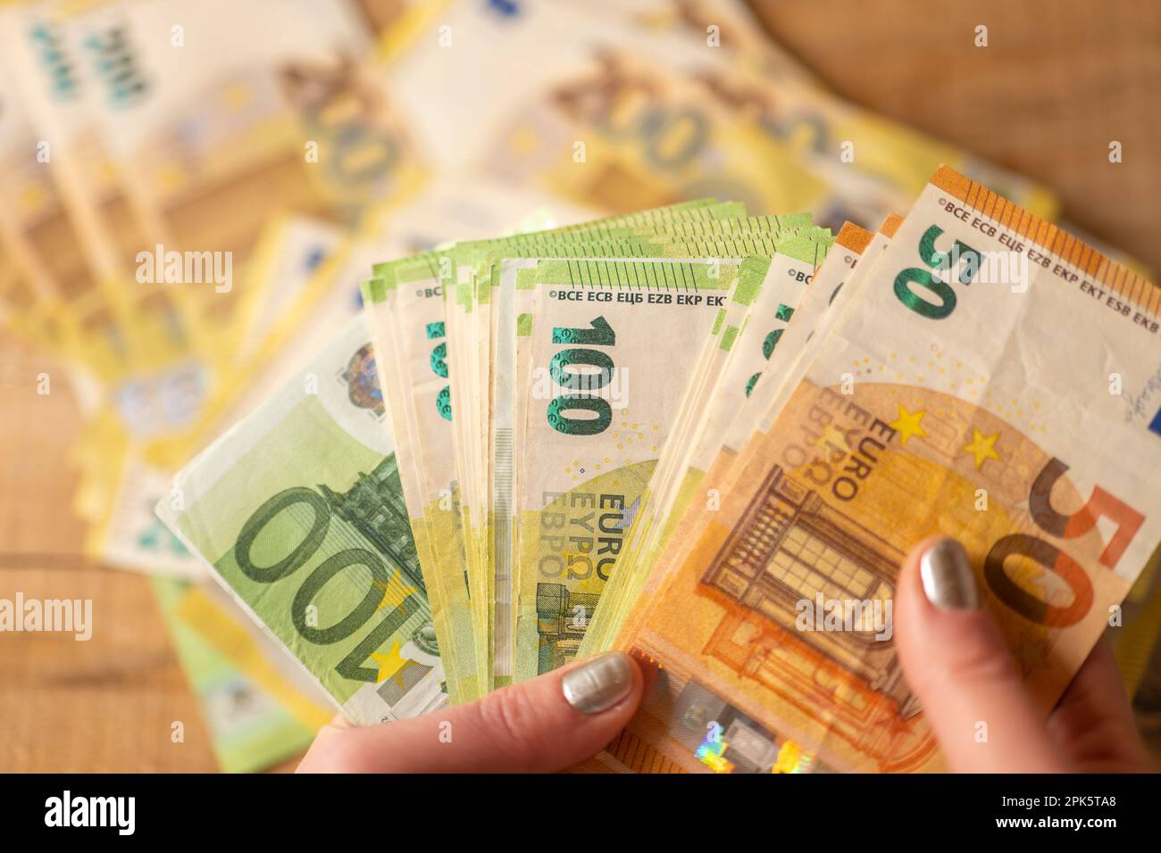 euro banknotes.Money counting. Recalculation of money.Counting euro ...