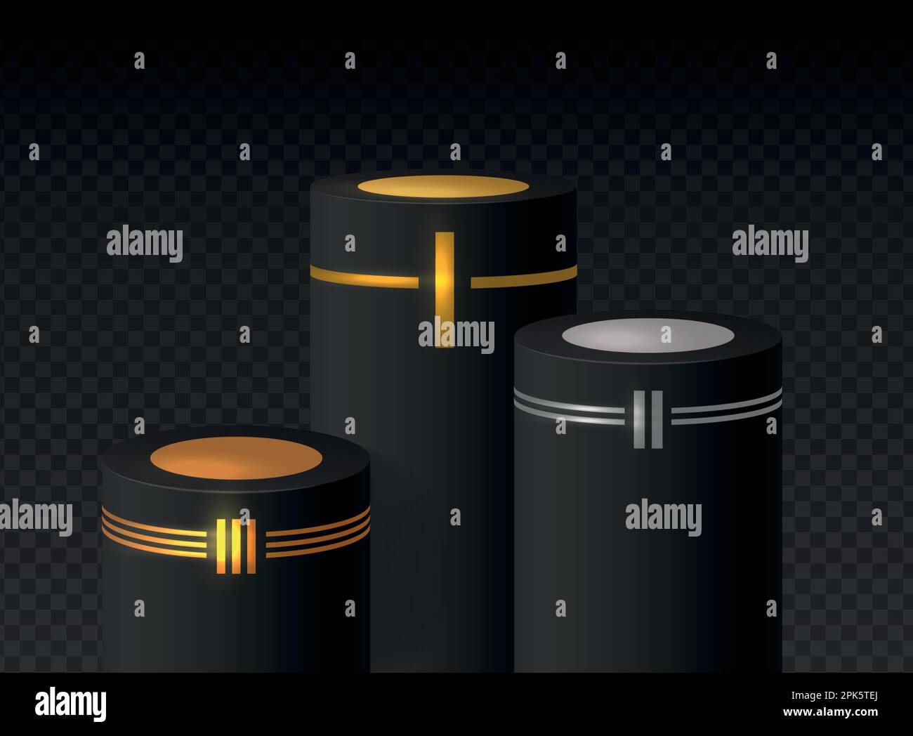 Winner pedestal. Golden, silver and bronze cylinder winner podium ...