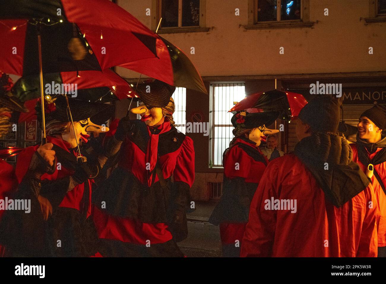 Costumes at night at the Basel Fasnacht parade in Switzerland Stock ...
