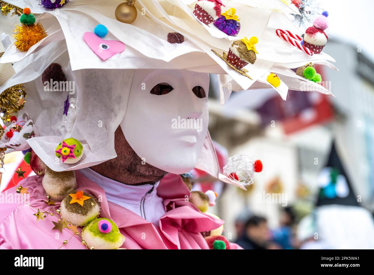white mask Costume at the Basel Fasnacht parade in Switzerland Stock ...