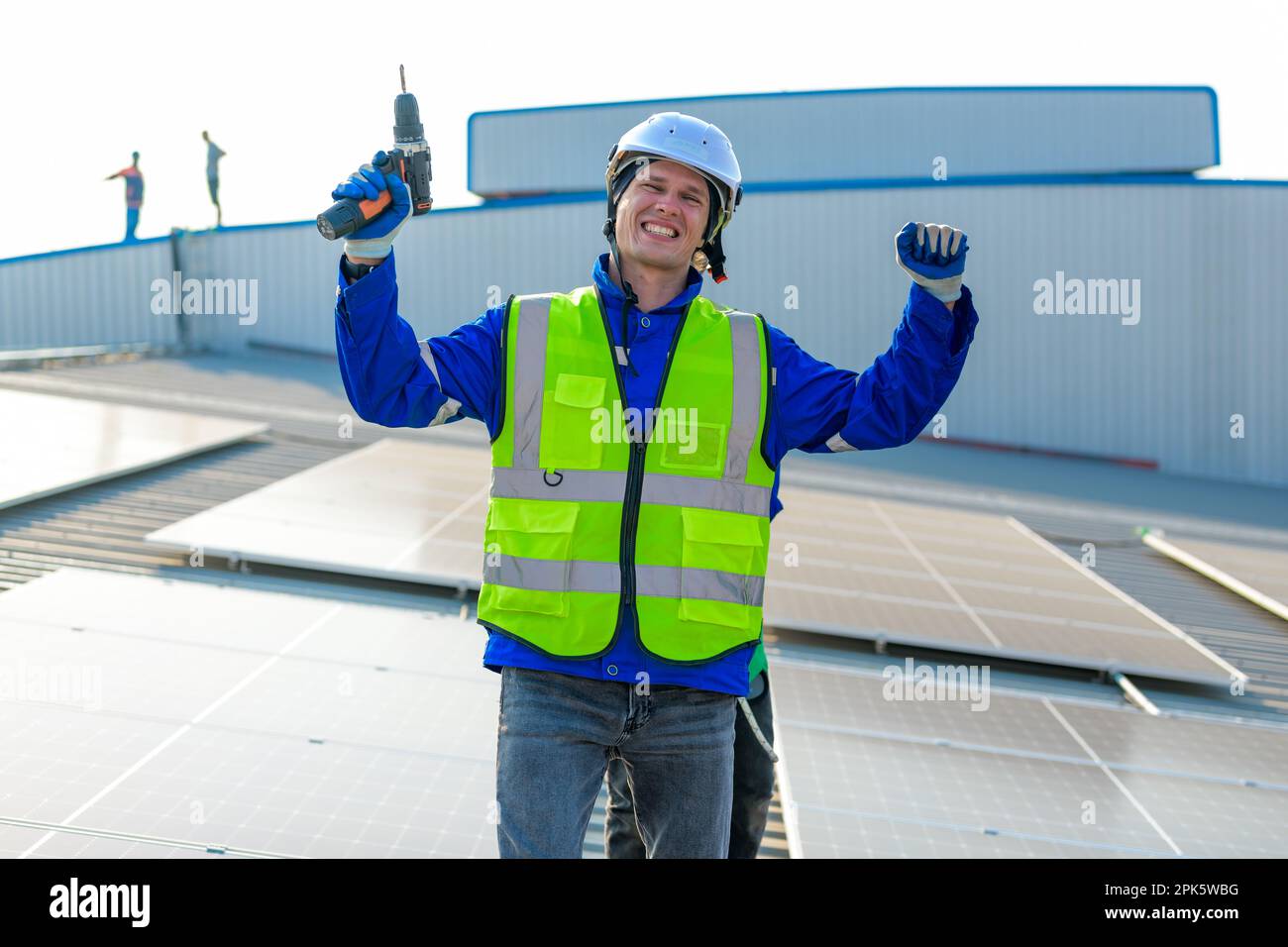 Professional engineer technician with safety helmet checking system ...