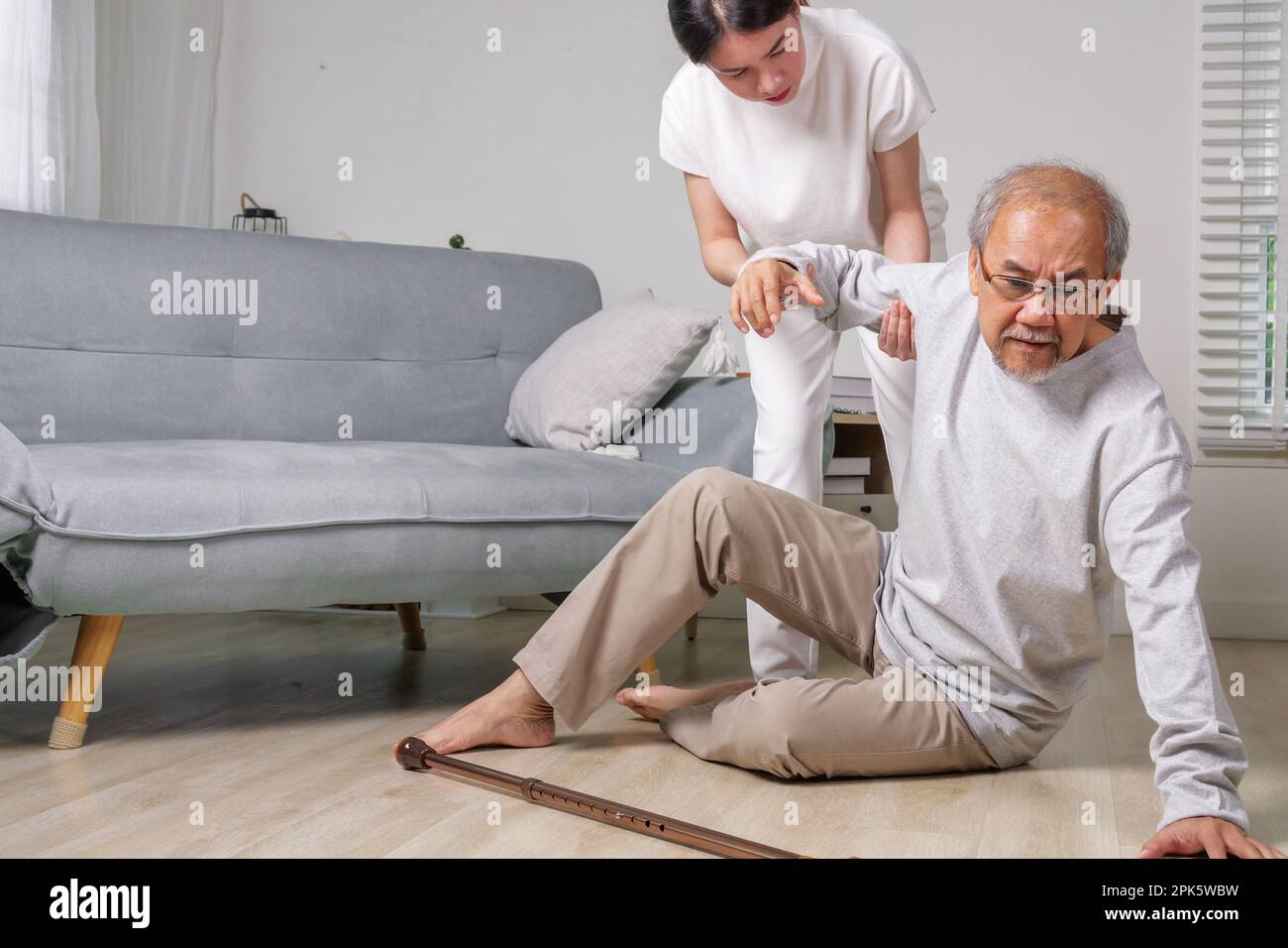 Elderly people accident slip and fall, Accident in home Stock Photo - Alamy