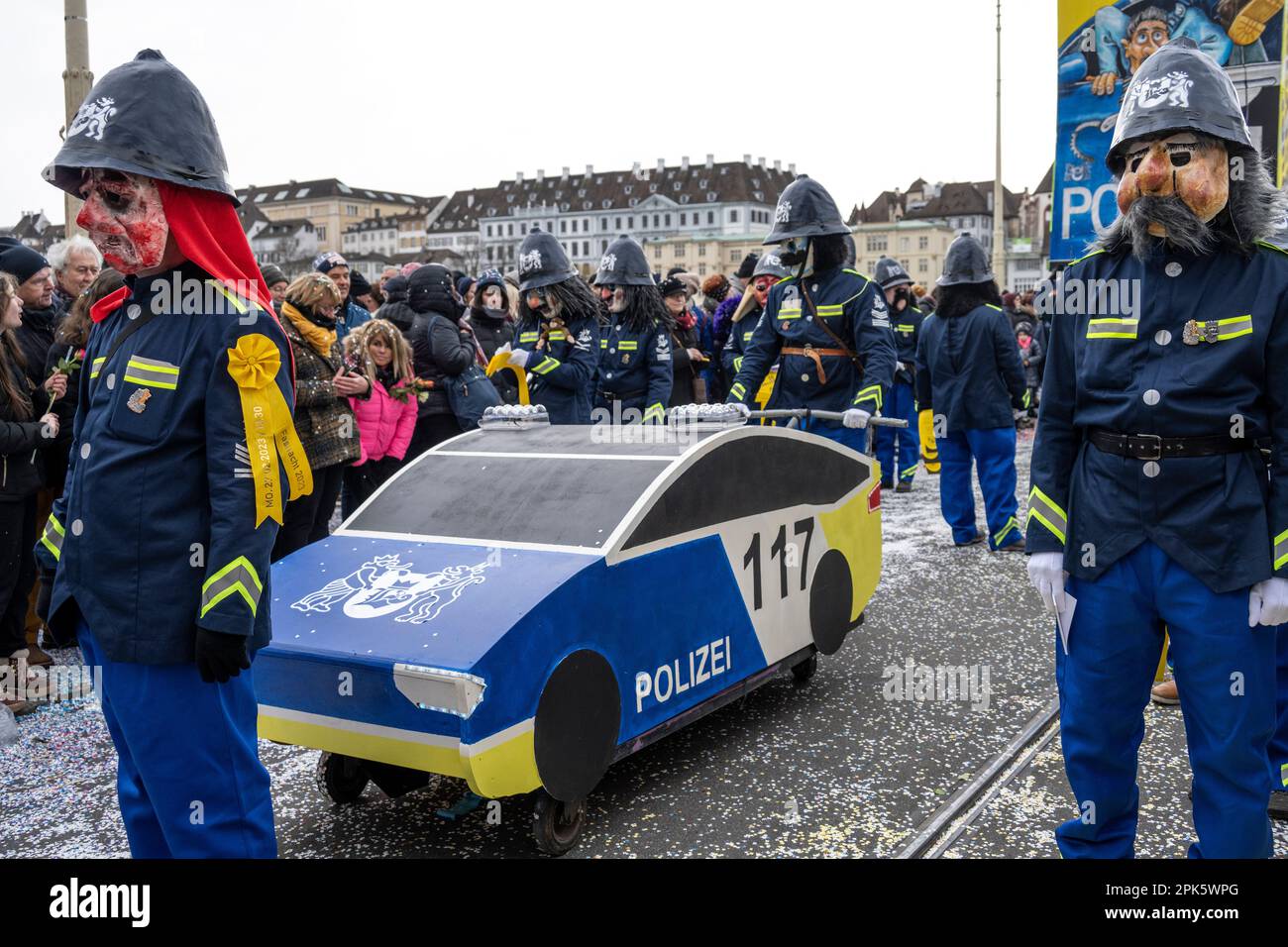 police Costume at the Basel Fasnacht parade in Switzerland Stock Photo ...