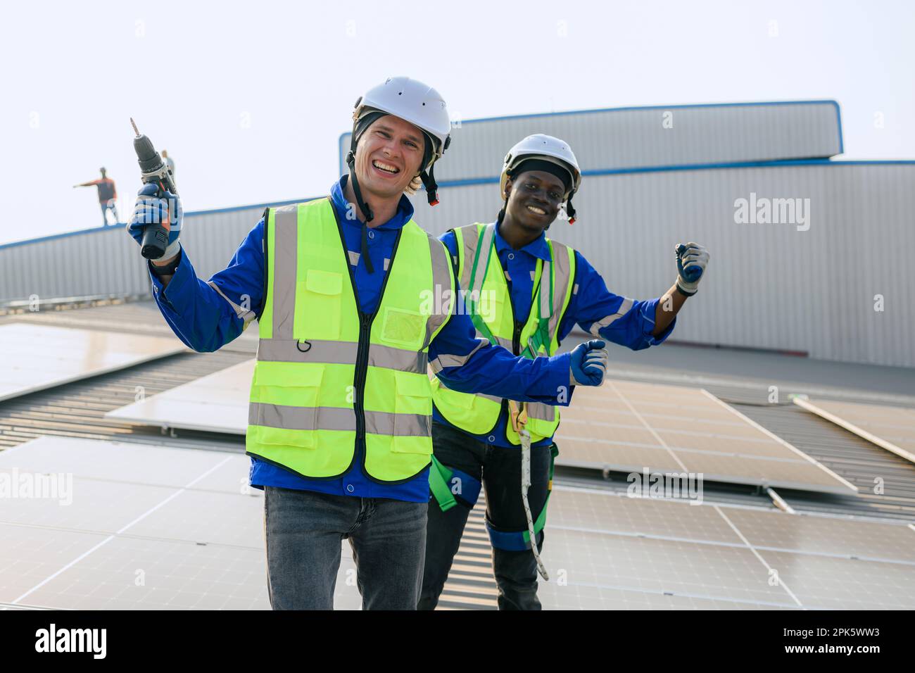 Professional engineer technician with safety helmet checking system ...