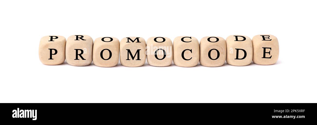 Wooden cubes with words Promo Code on white background Stock Photo - Alamy
