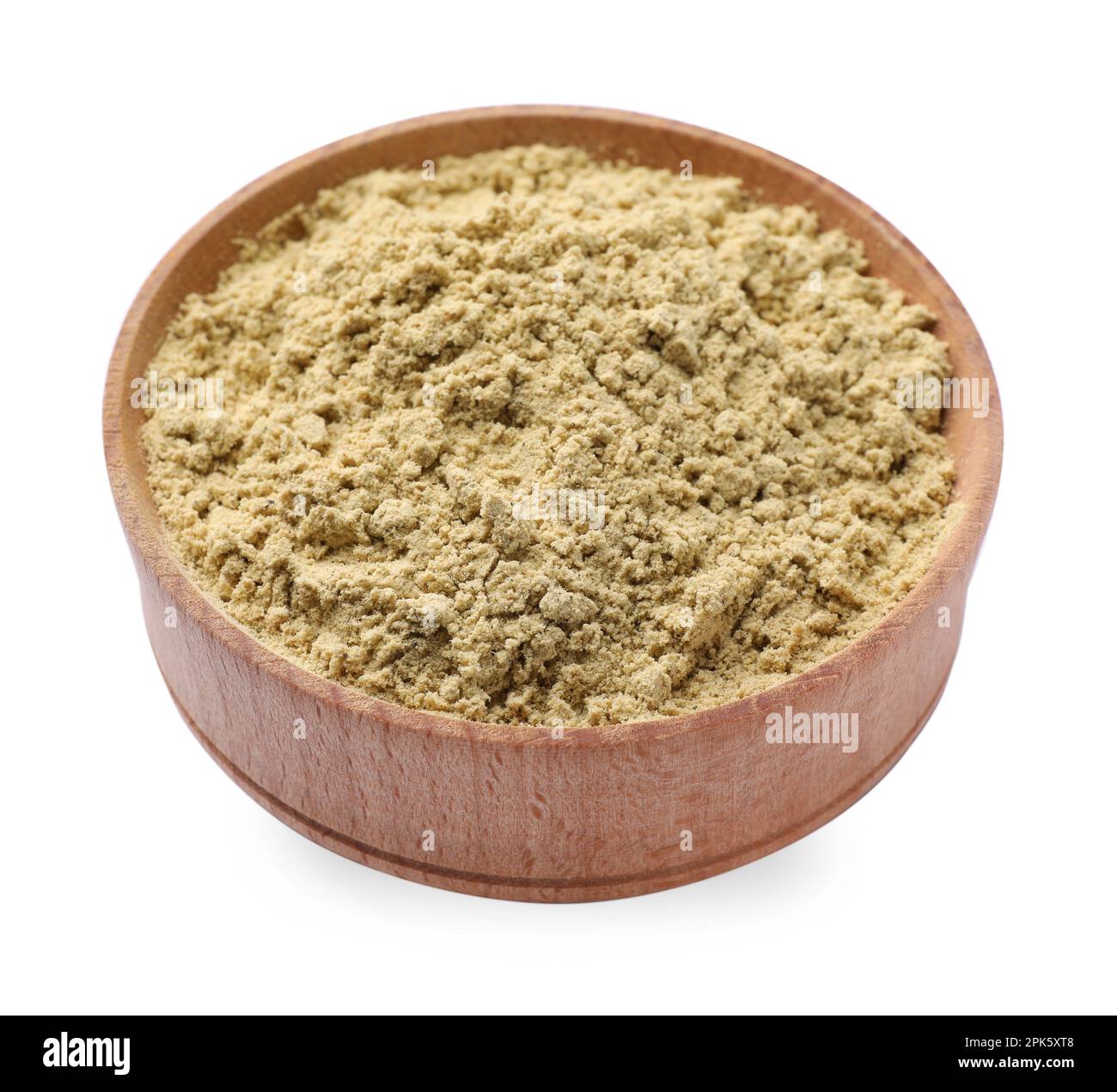 Aromatic ginger powder in wooden bowl on white background Stock Photo ...