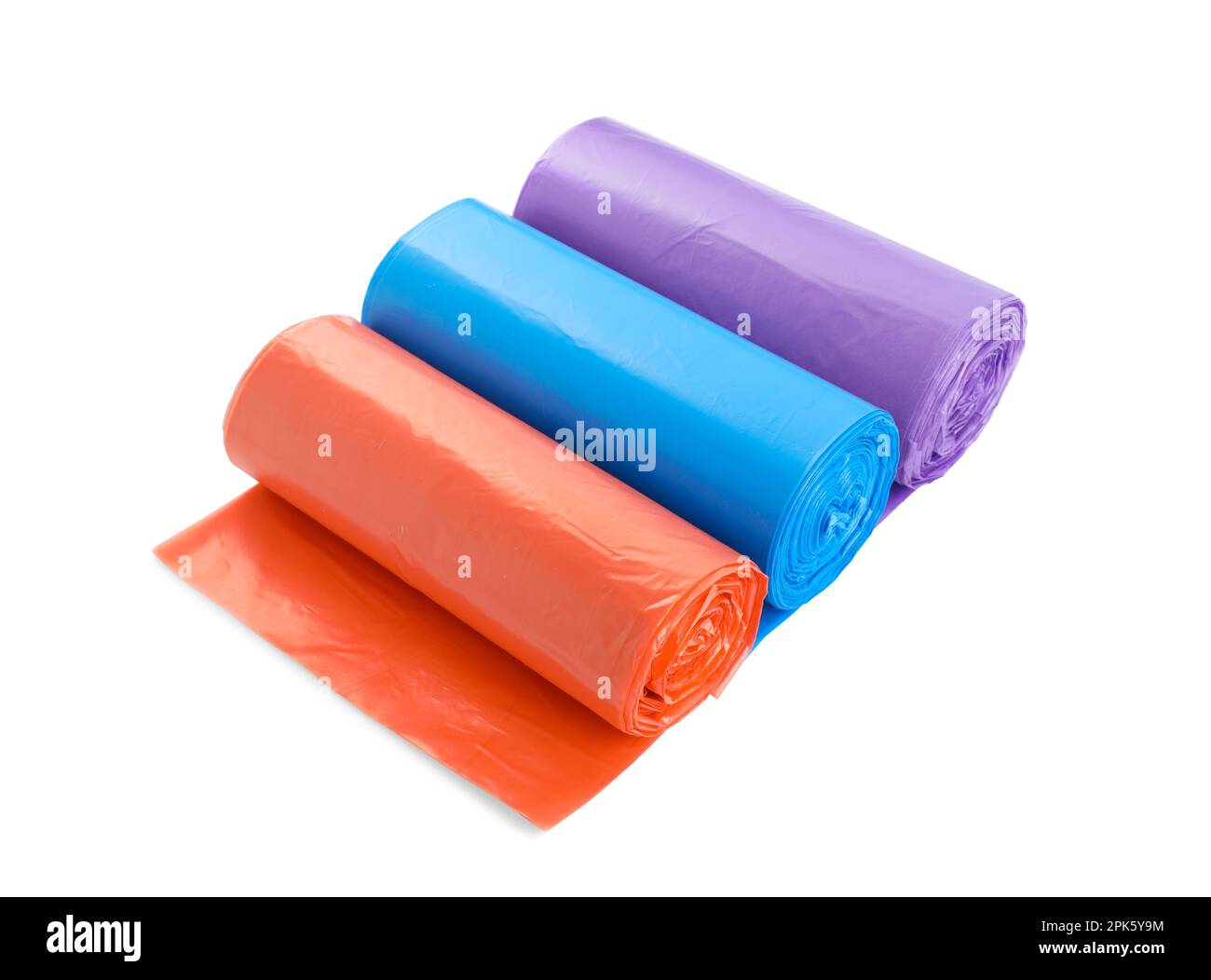 Rolls of different color garbage bags isolated on white Stock Photo - Alamy