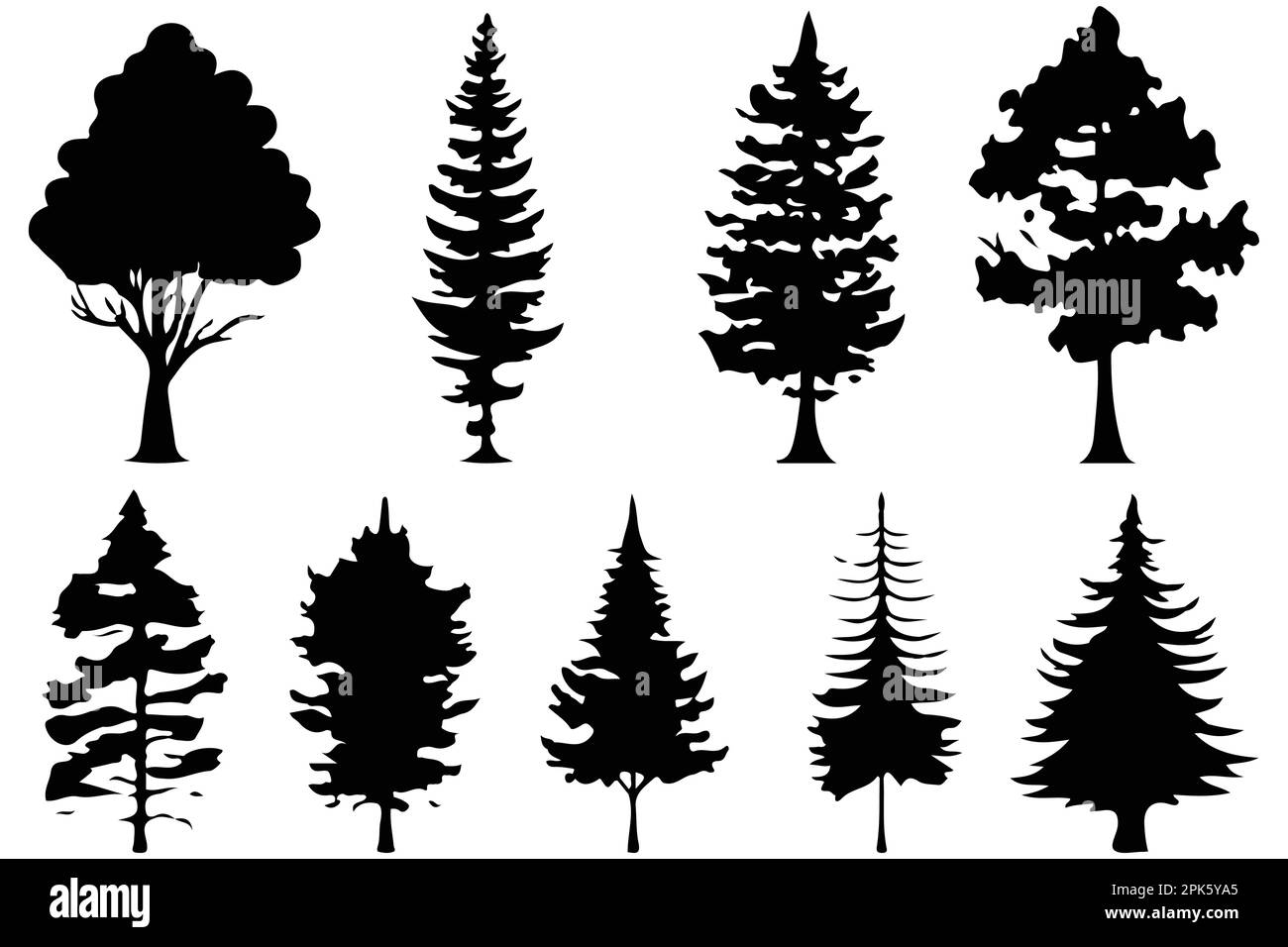 trees and forest silhouettes set isolated vector illustration Stock ...