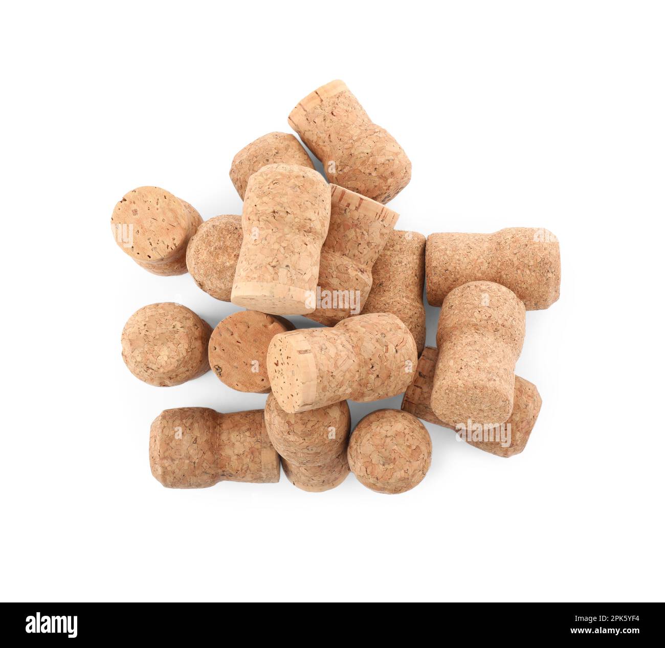 Heap of sparkling wine corks on white background, top view Stock Photo ...